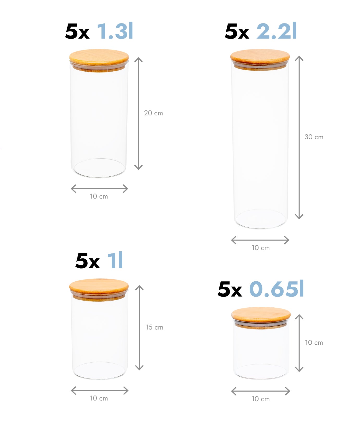 Set 20 recipiente etanșe alimente, sticlă, capac bambus