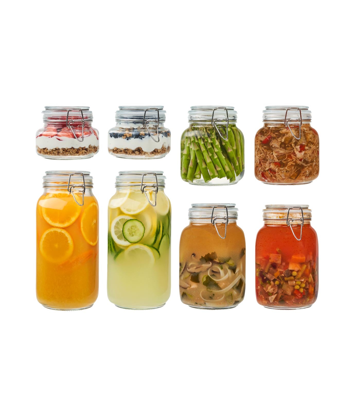 Set 8 borcane etanșe alimente, sticlă, capac cu sârmă